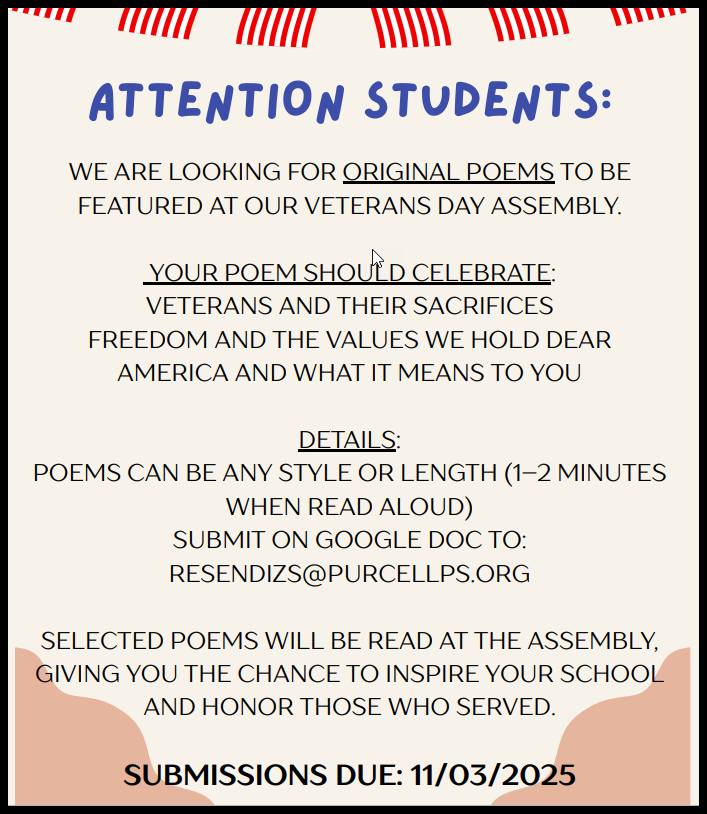 Purcell - PHS Students: Honor Our Heroes with Your Voice! Patriots, it ...