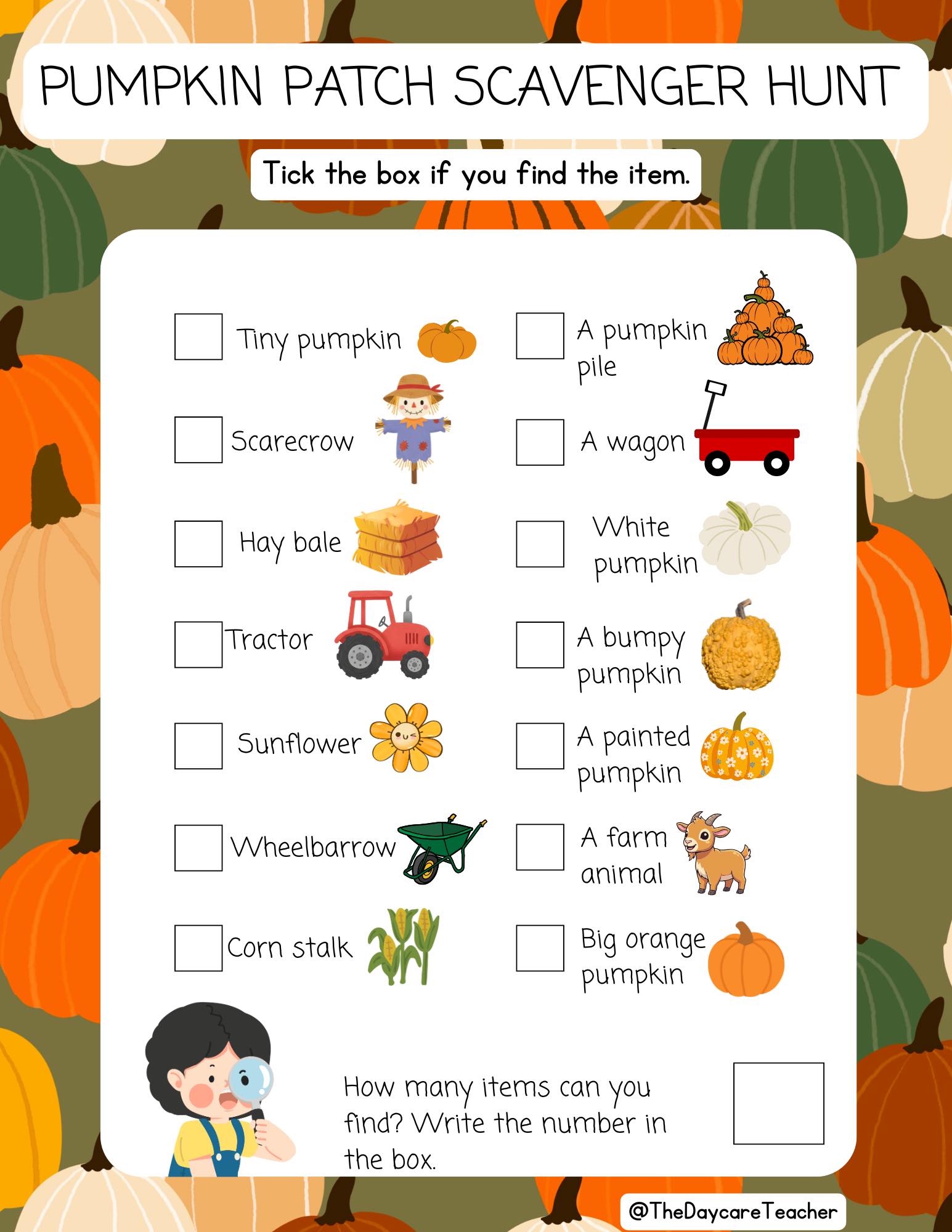 The Daycare - Pumpkin Patch Scavenger Hunt for Toddlers and ...