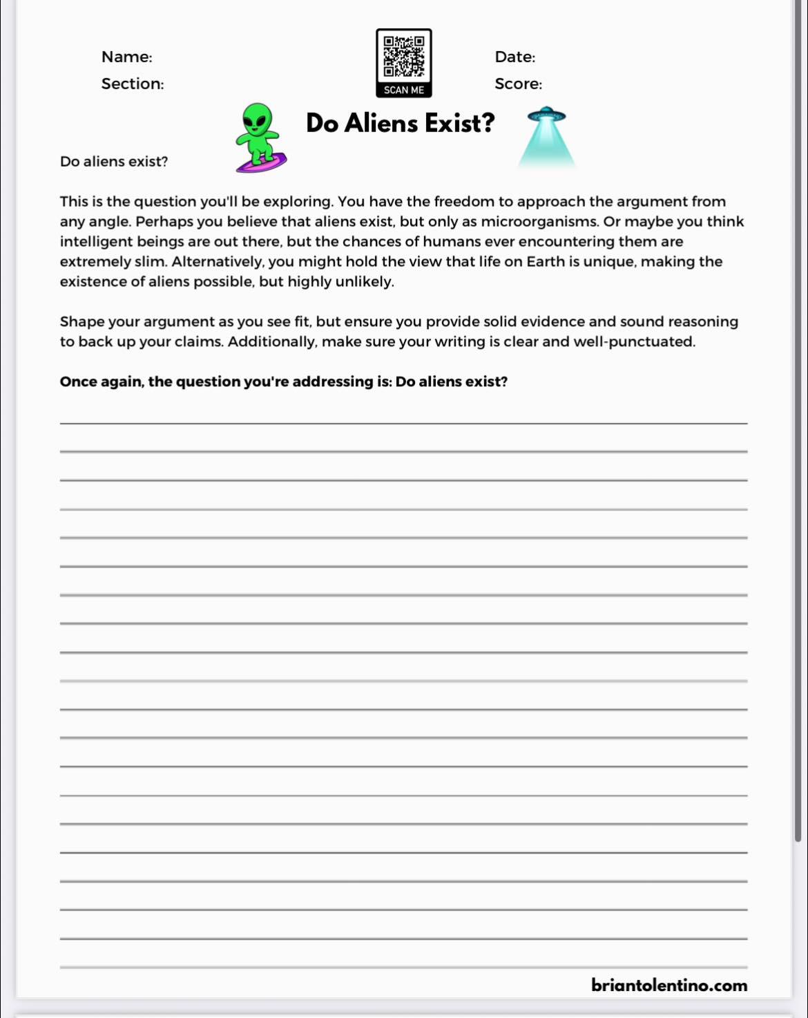 Tolentino - Writing Prompt: Do Aliens Exist? Link here: https ...