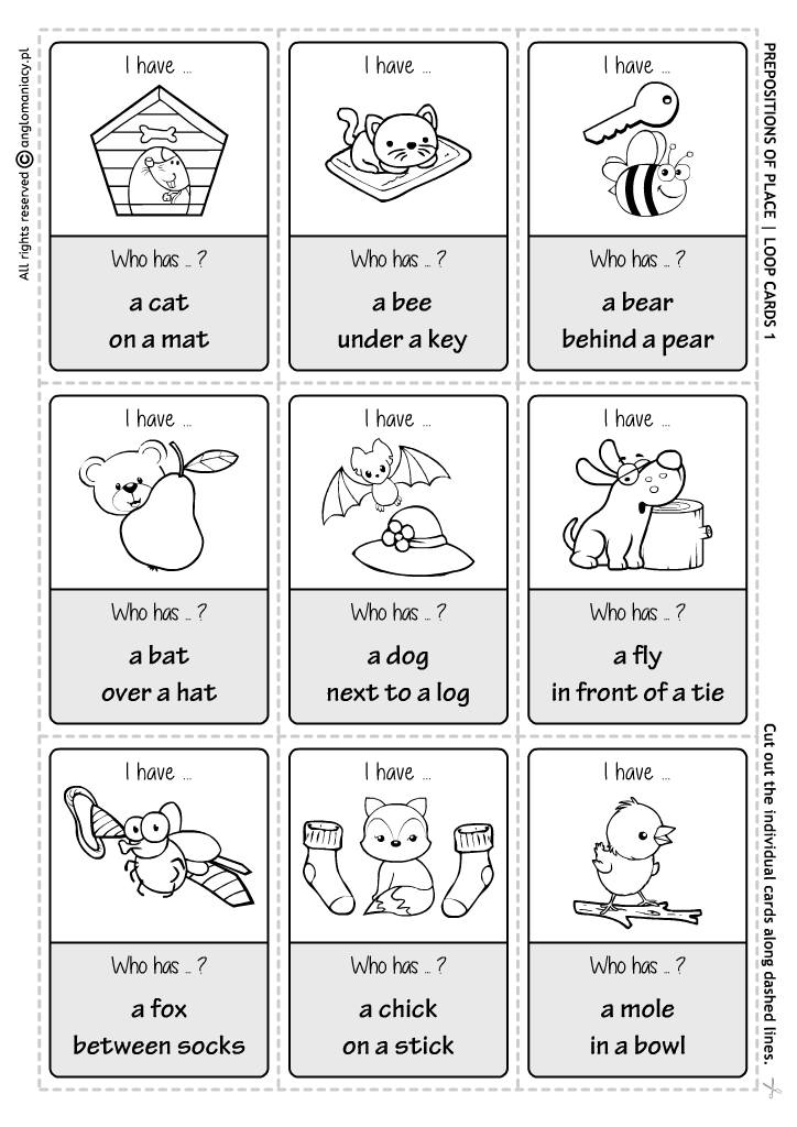 Anglomaniacy - PREPOSITIONS OF PLACE: I HAVE, WHO HAS CARDS # ...