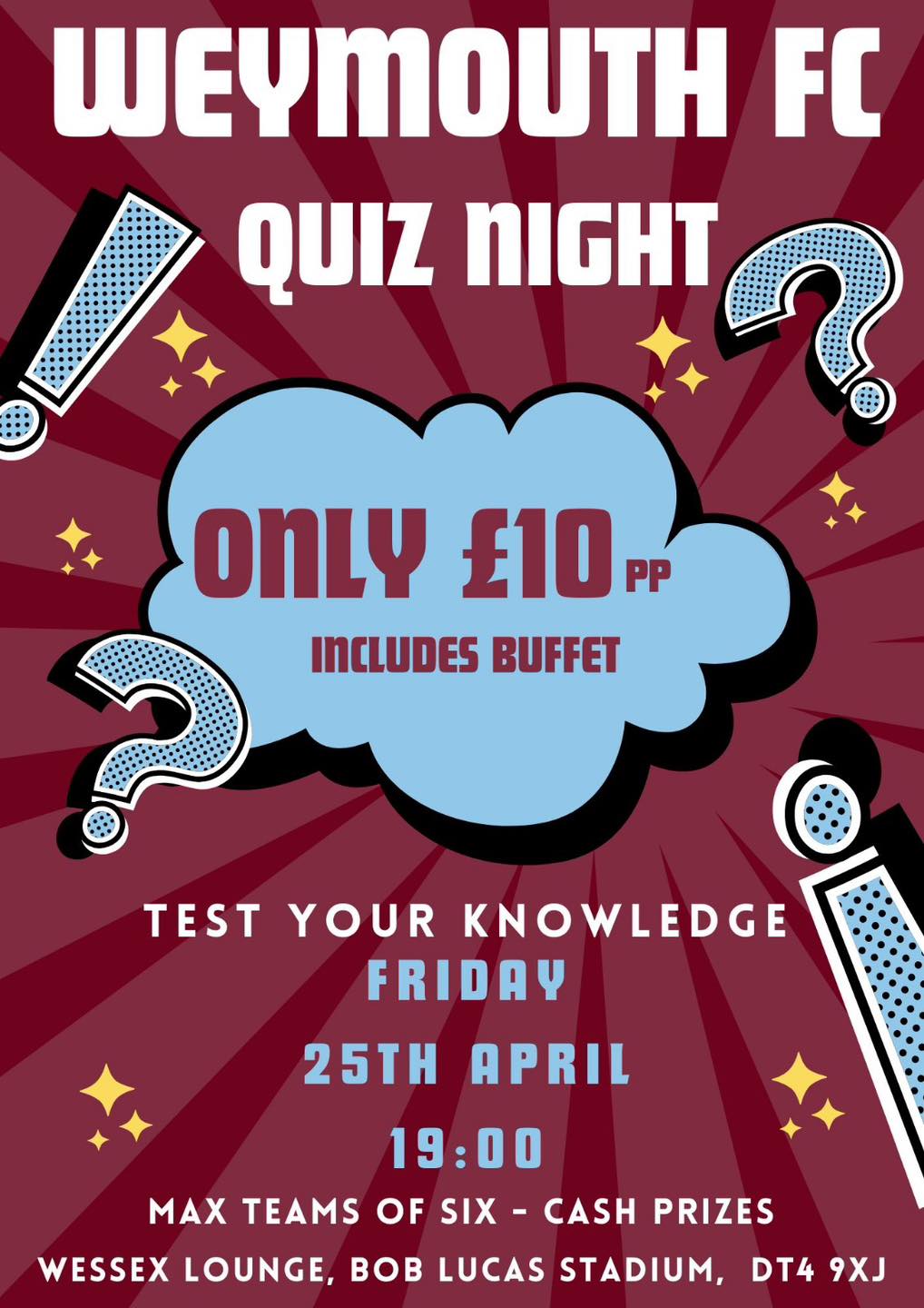 Weymouth Football Club - Join us for our quiz night at the end of April ...