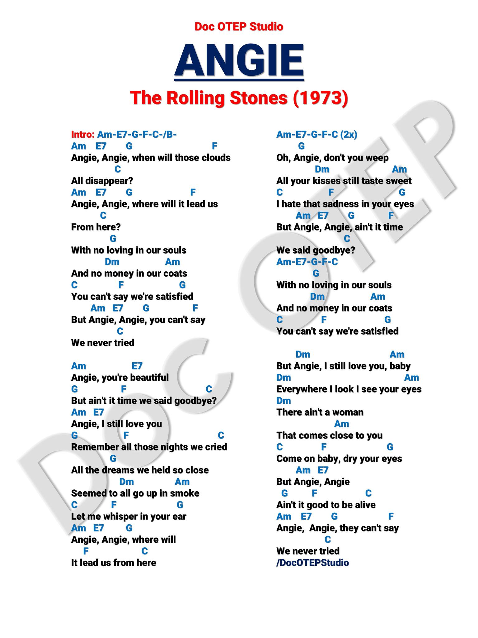 Doc - Angie - The Rolling Stones (1973) Easy Guitar Chords with Lyrics ...