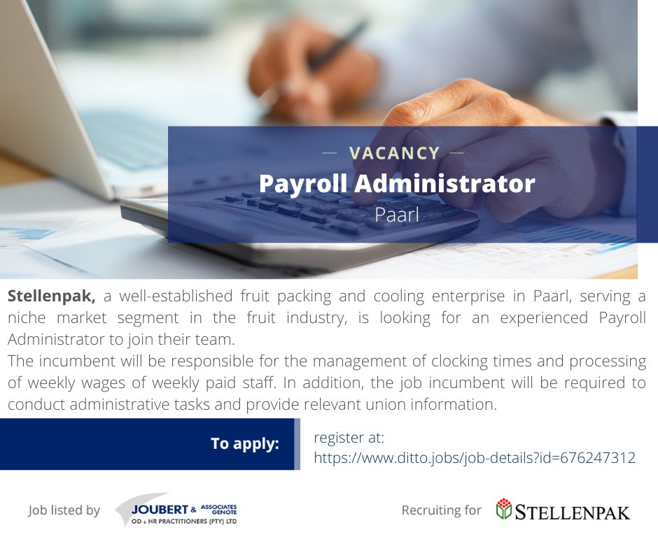 New Vacancy Payroll Administrator Joubert And Associates Facebook