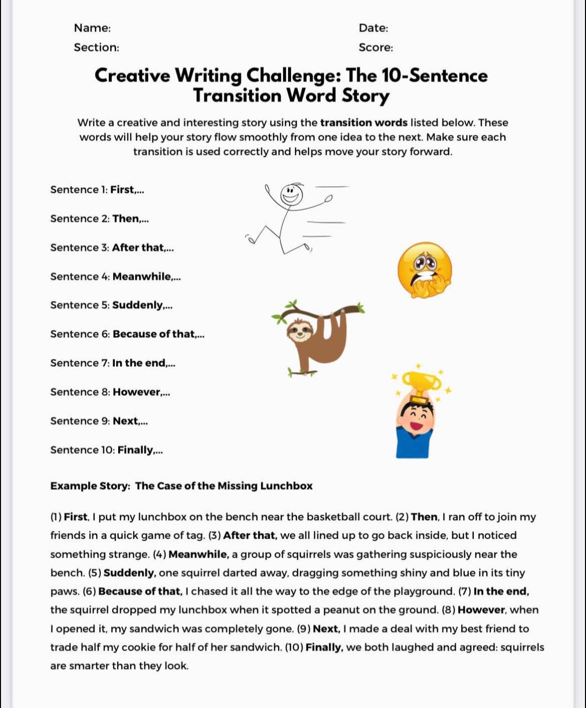 Tolentino - Creative Writing Challenge: The 10-Sentence Transition ...
