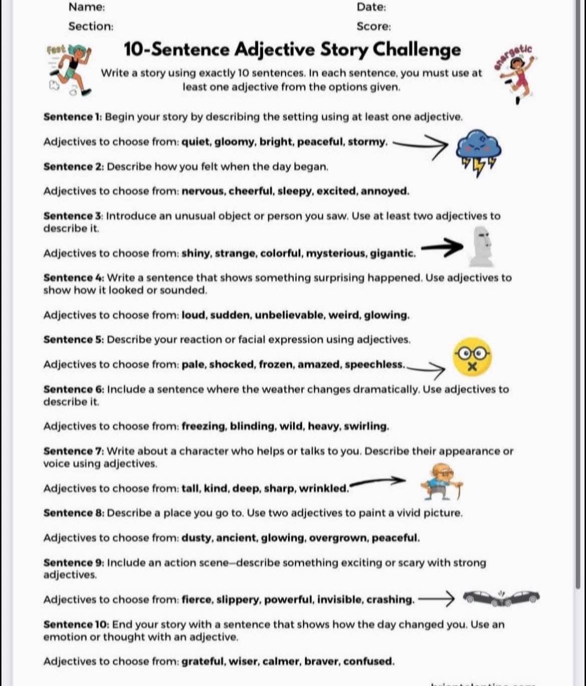 Tolentino - 10-Sentence Adjective Story Challenge! Link: https ...
