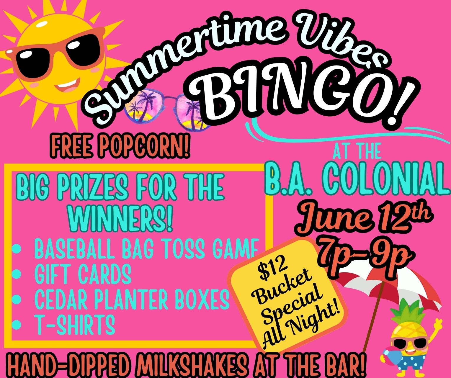 FREE BINGO AT THE B.A. COLONIAL - SUMMERTIME VIBES EDITION!
