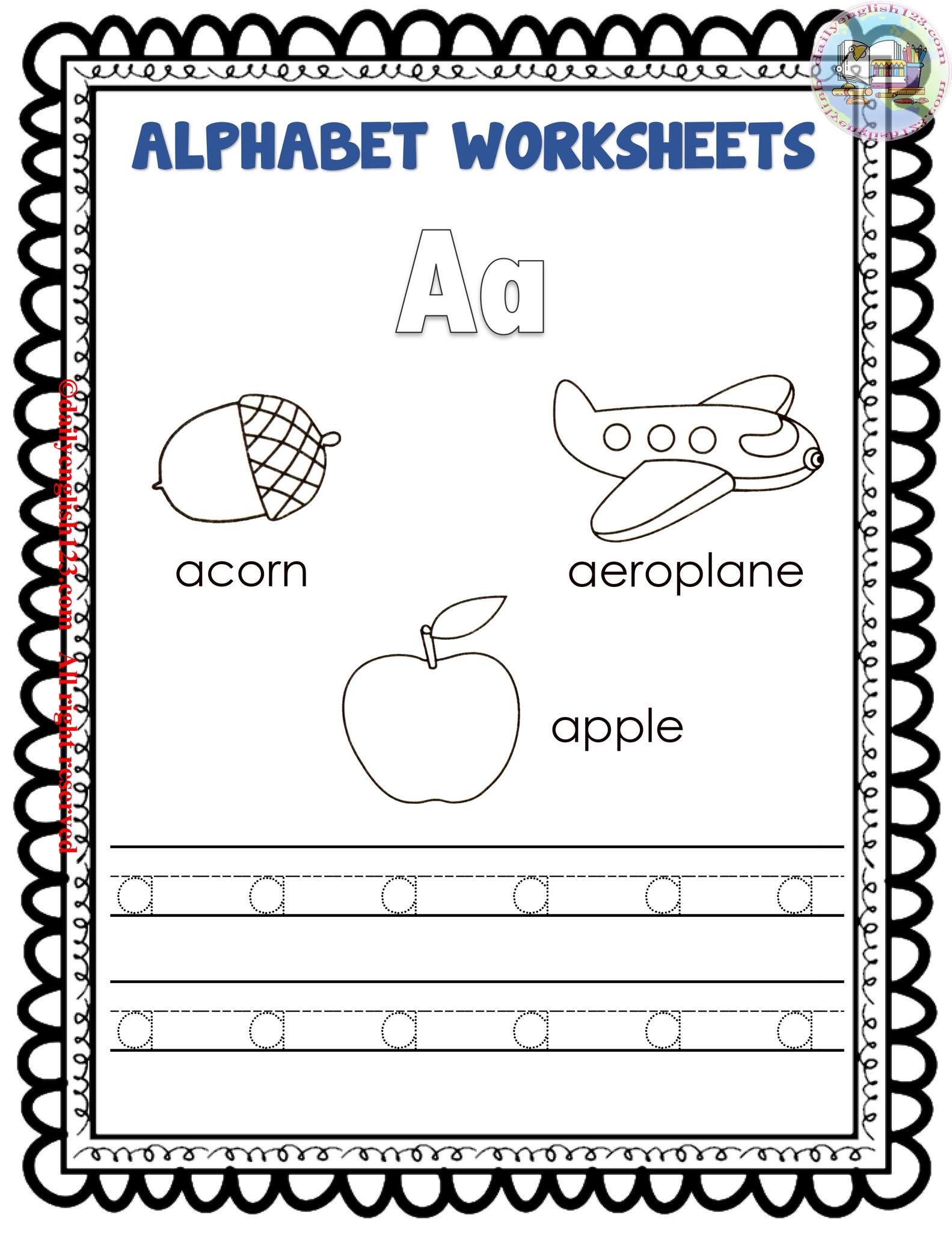 Worksheets4kids - Alphabet worksheets (26 pages). Free...