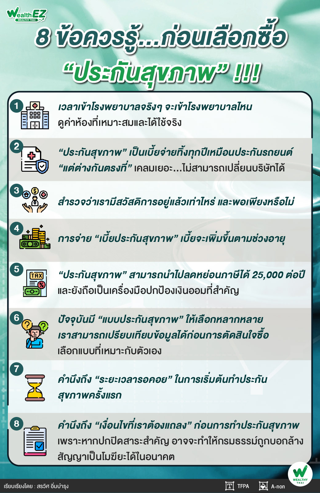 Wealthy Thai 8 ข้อควรรู้ ก่อนเลือกซื้อ “ประกันสุขภาพ”