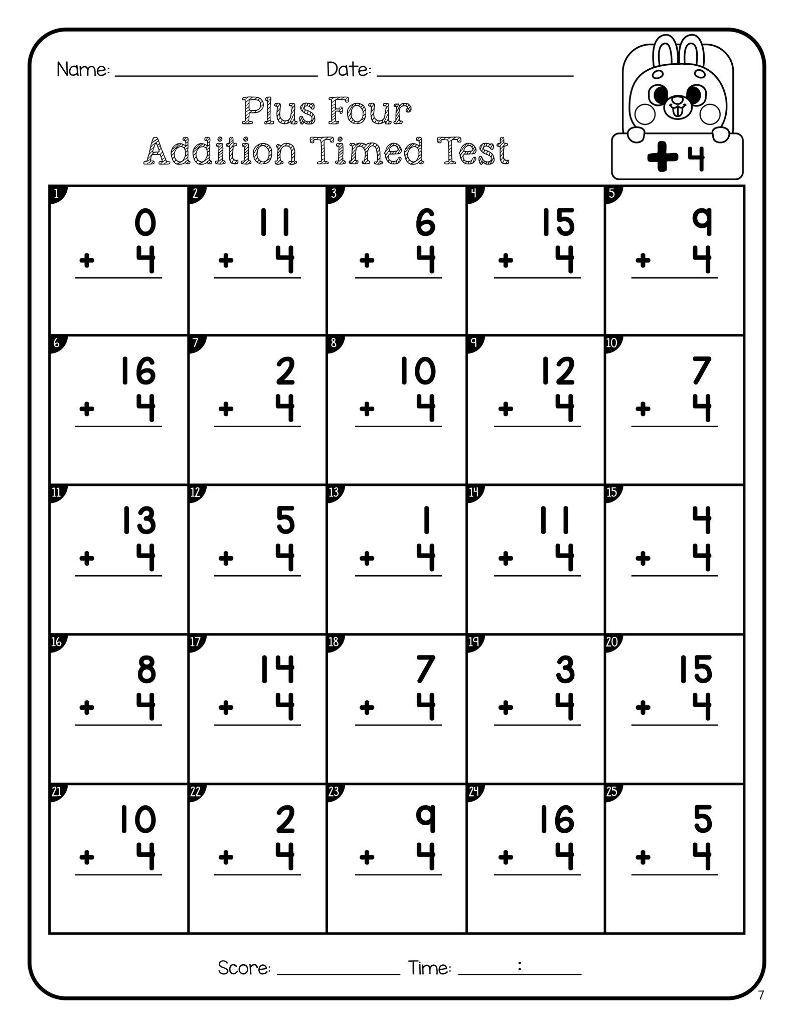 Addition Timed Test For... - Worksheets For Kindergarten PDF