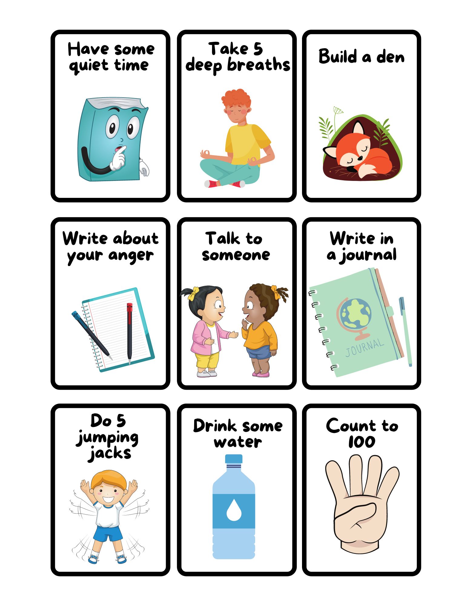 Calm Down Cards Download... - Worksheets For Kindergarten PDF