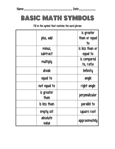 Math Symbols Download Link -... - Worksheet School