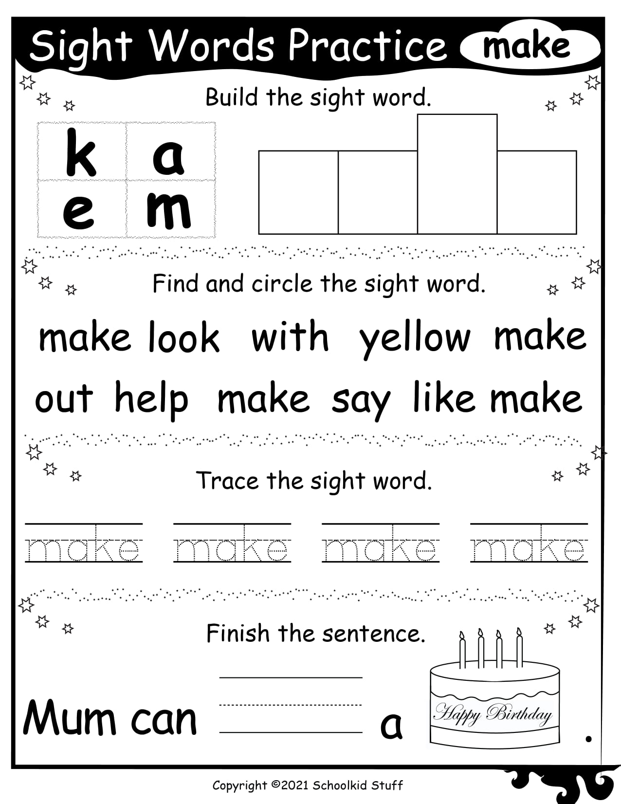 Sight words practice - build it,... - Worksheets for kids