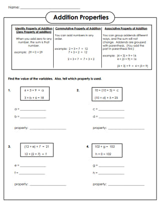 Property of Addition Worksheets 3rd... - Worksheet School