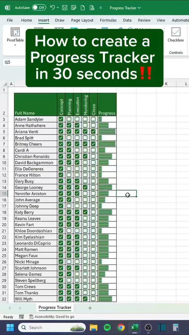 การแบ่งปัน - 📊 ทำ Progress Tracker ใน Excel เข้าใจง่าย ใช้ได้จริง ถ้า ...