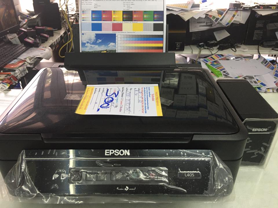 Printer Epson L405 อาการเสีย พิมพ์ไม่ออก วิธีเเก้ไข เติมหมึกล้าง 8149