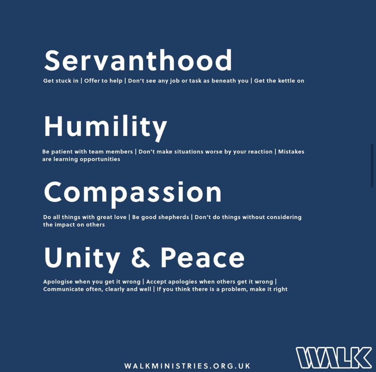 Walk Ministries - Our core values. We love these. They...