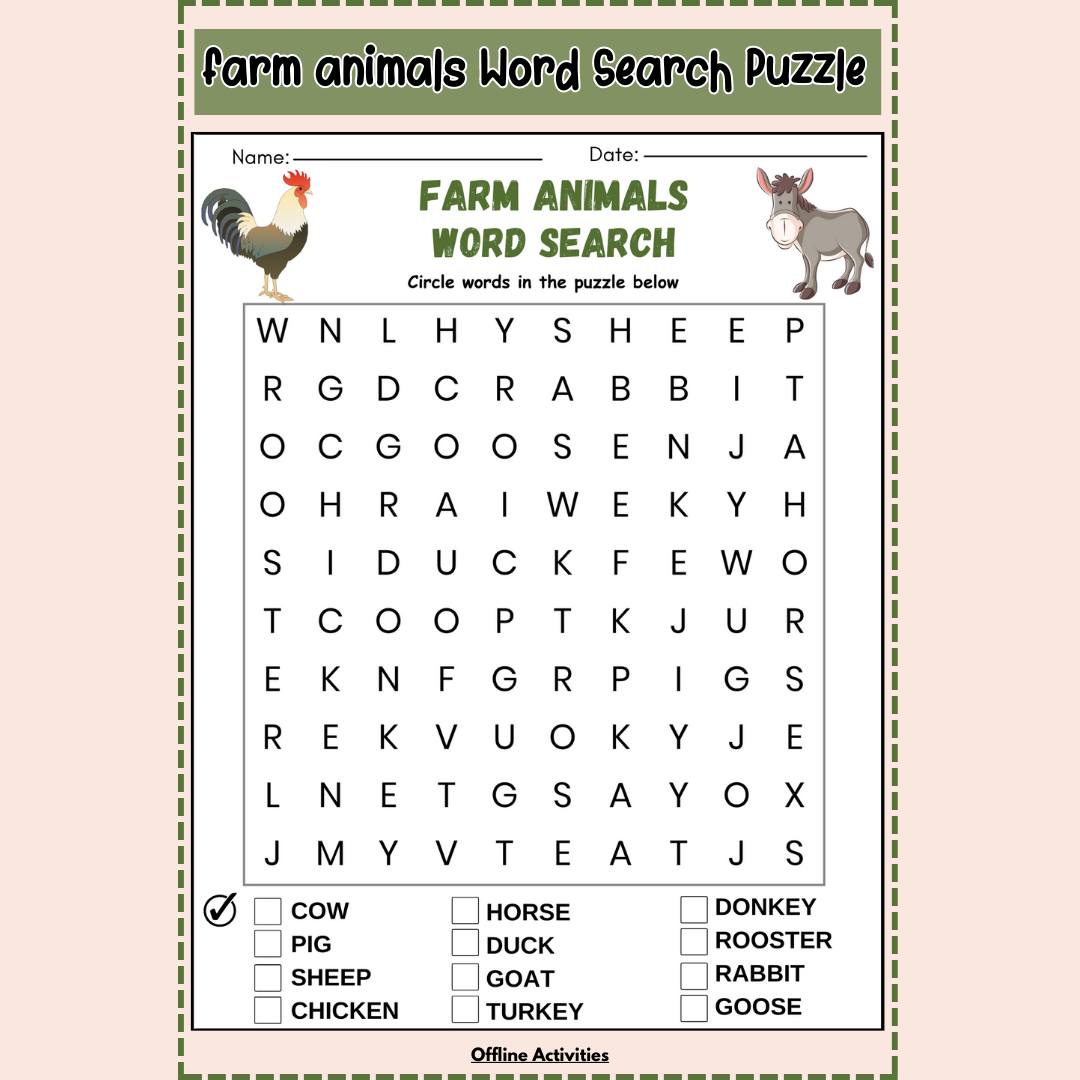 Farm Animals Word Search Puzzle... - Offline Activities | Facebook