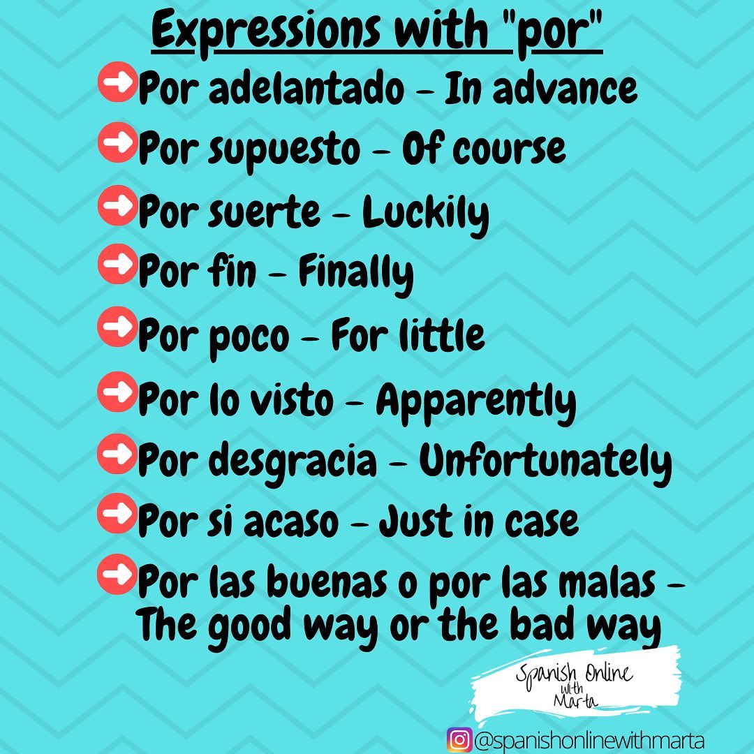 Prepositions "POR" and... - Spanish Online with Marta | Facebook