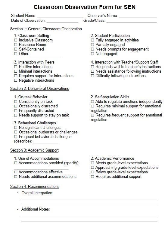 Special Education Community | # Teacher Observation and Feedback Form ...