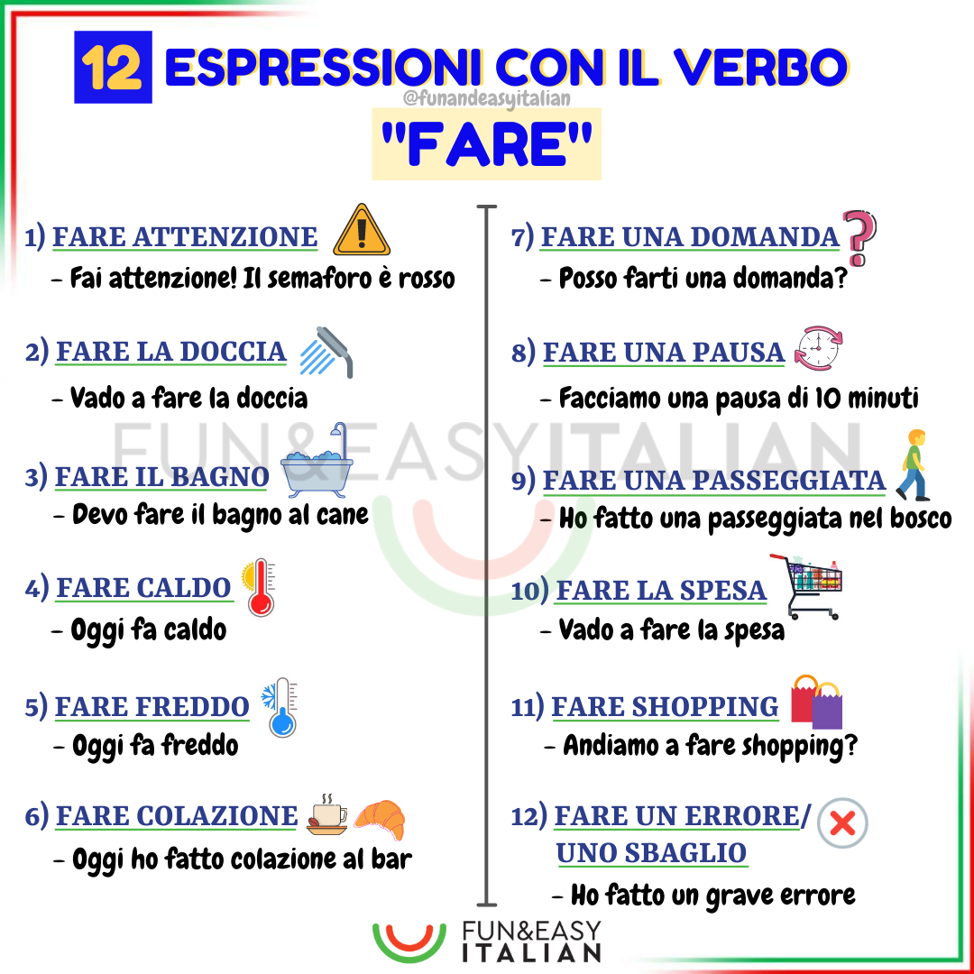🔴12 ESPRESSIONI CON IL VERBO FARE... - Fun and Easy Italian | Facebook