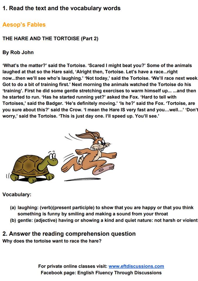 Improving English Together | Reading comprehension worksheet: The Hare ...