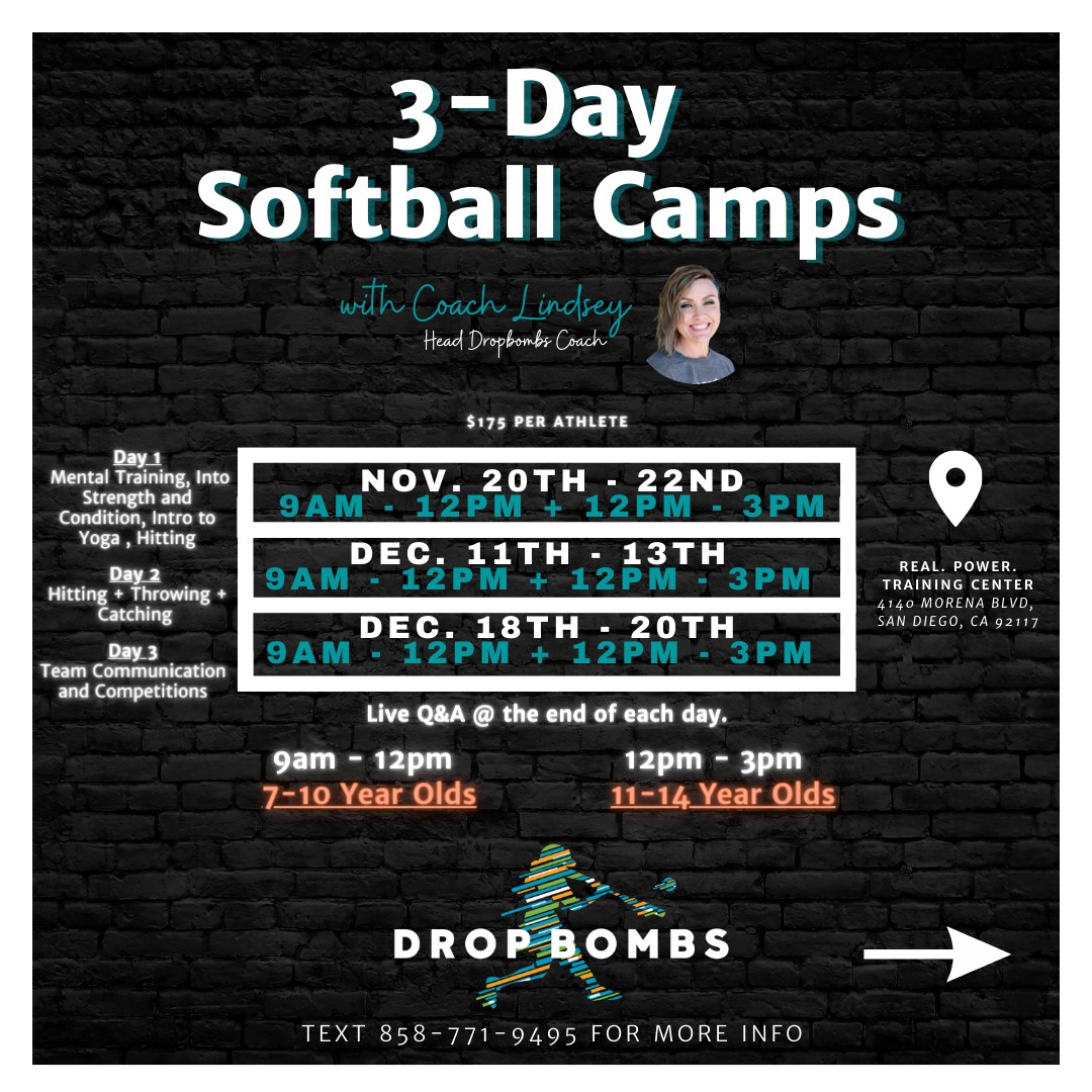 REMINDER 🚨 3-Day Softball Camps at... - DropBombs Hitting | Facebook