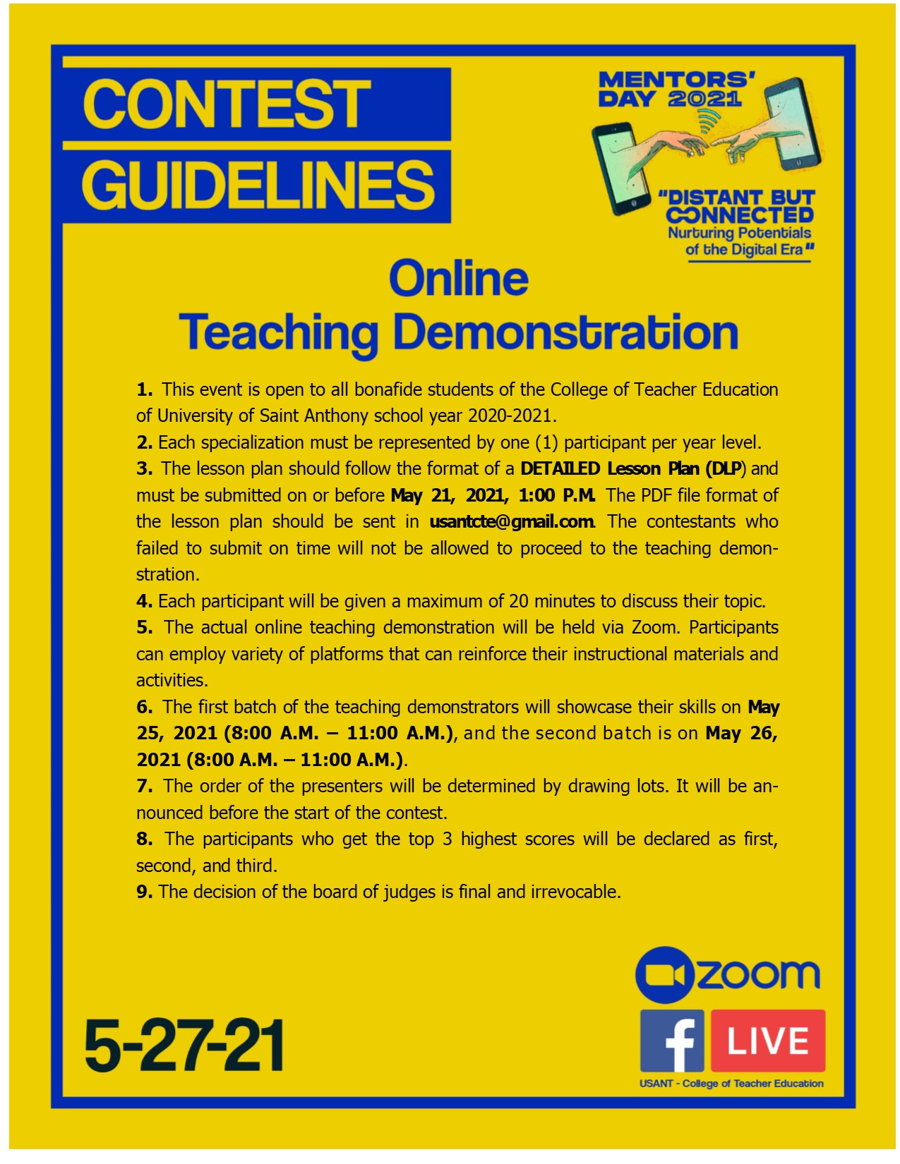 USANT - ONLINE TEACHING DEMONSTRATION Contest Guidelines: 1. This event ...