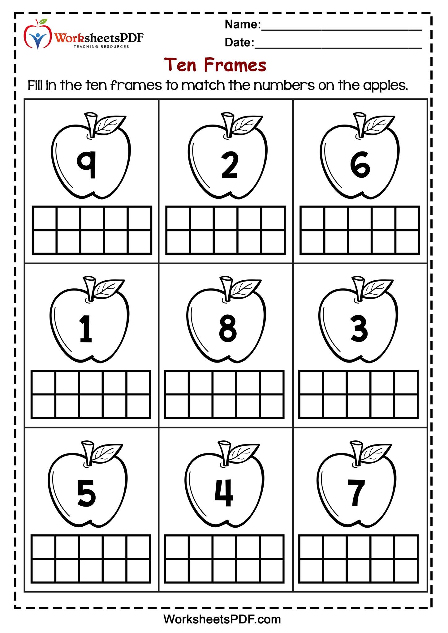 Kindergarten Worksheets PDF | Apple ten frames | Facebook