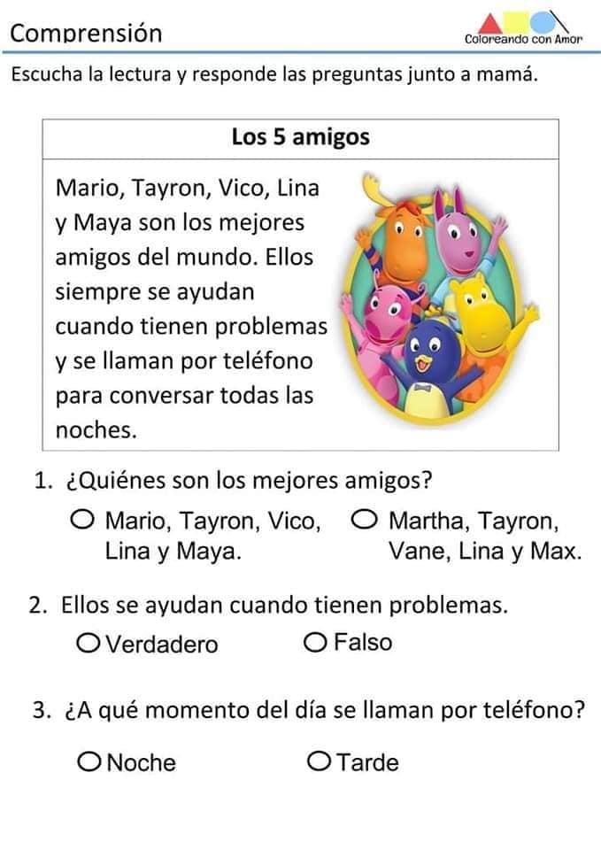 Material - Comprensión lectora para niños de 5 años Crédito: COLOREANDO ...