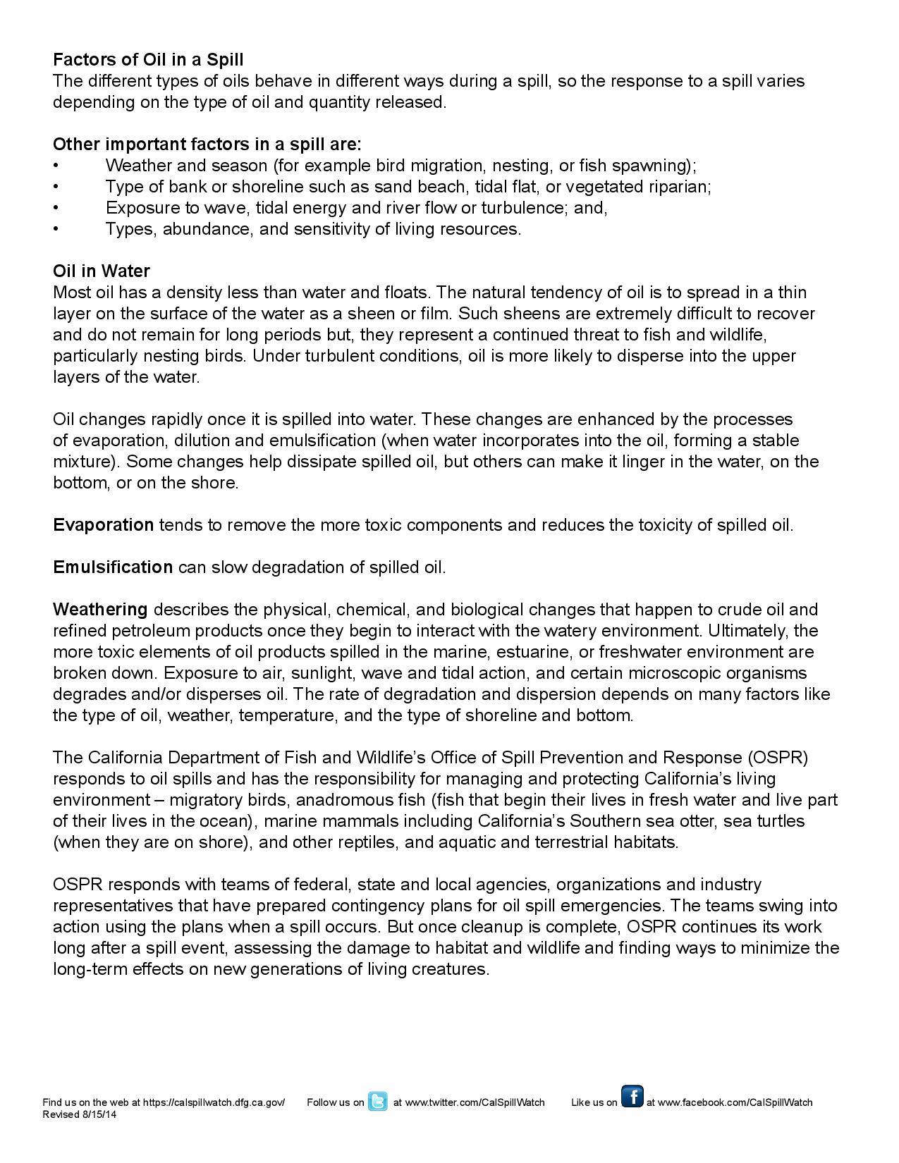 "Types of Oil & The Effects on the Environment" information sheet You ...