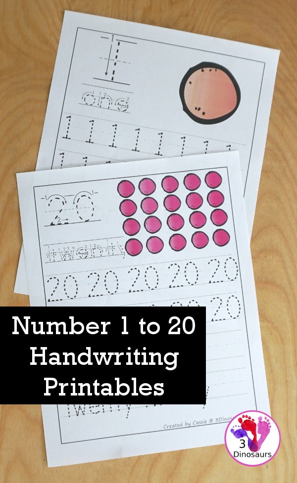 3 Dinosaurs - Free Number 1 to 20 Tracing Worksheets I...