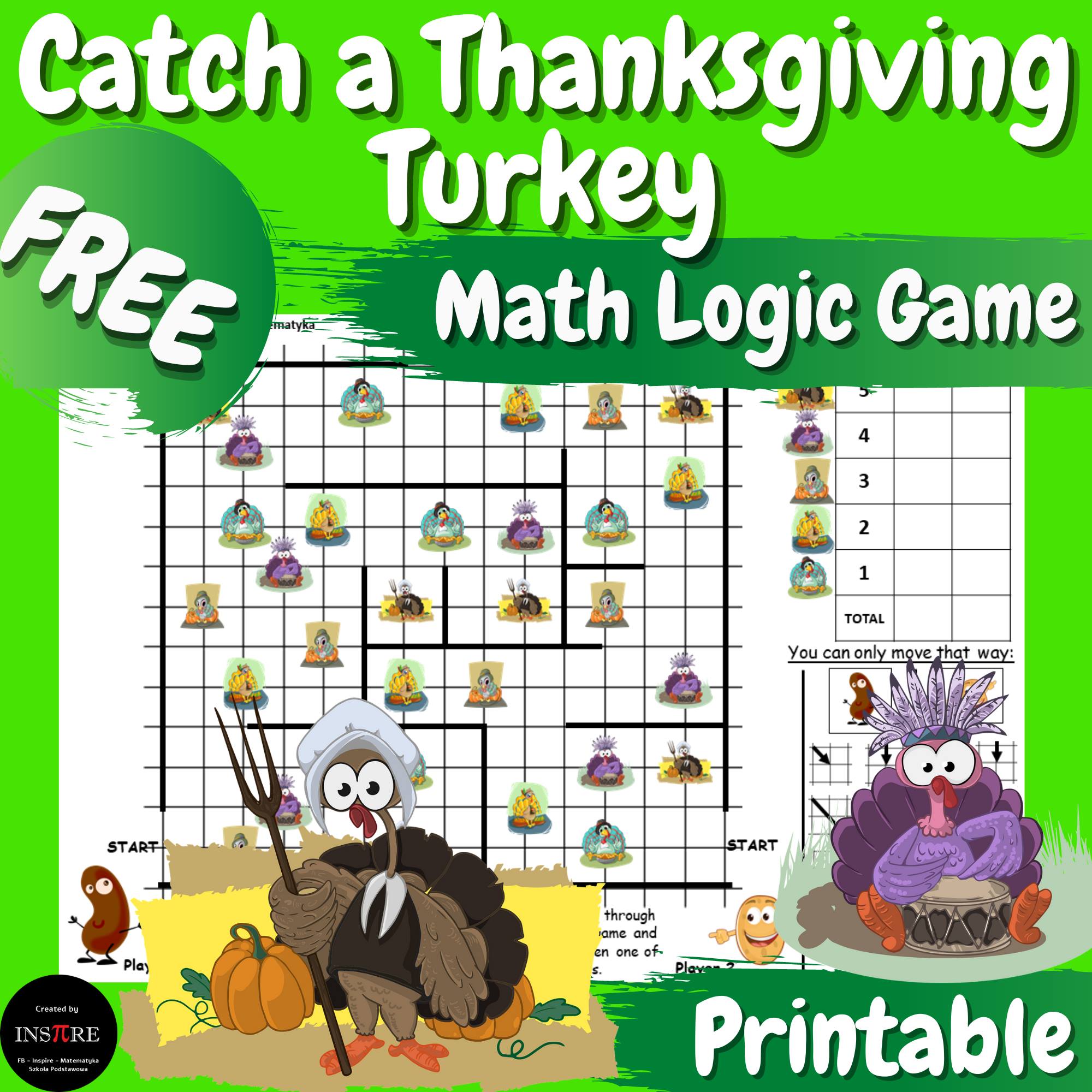 Inspire Math Matematyka - FREE Thanksgiving Math Game - Catch a Turkey ...