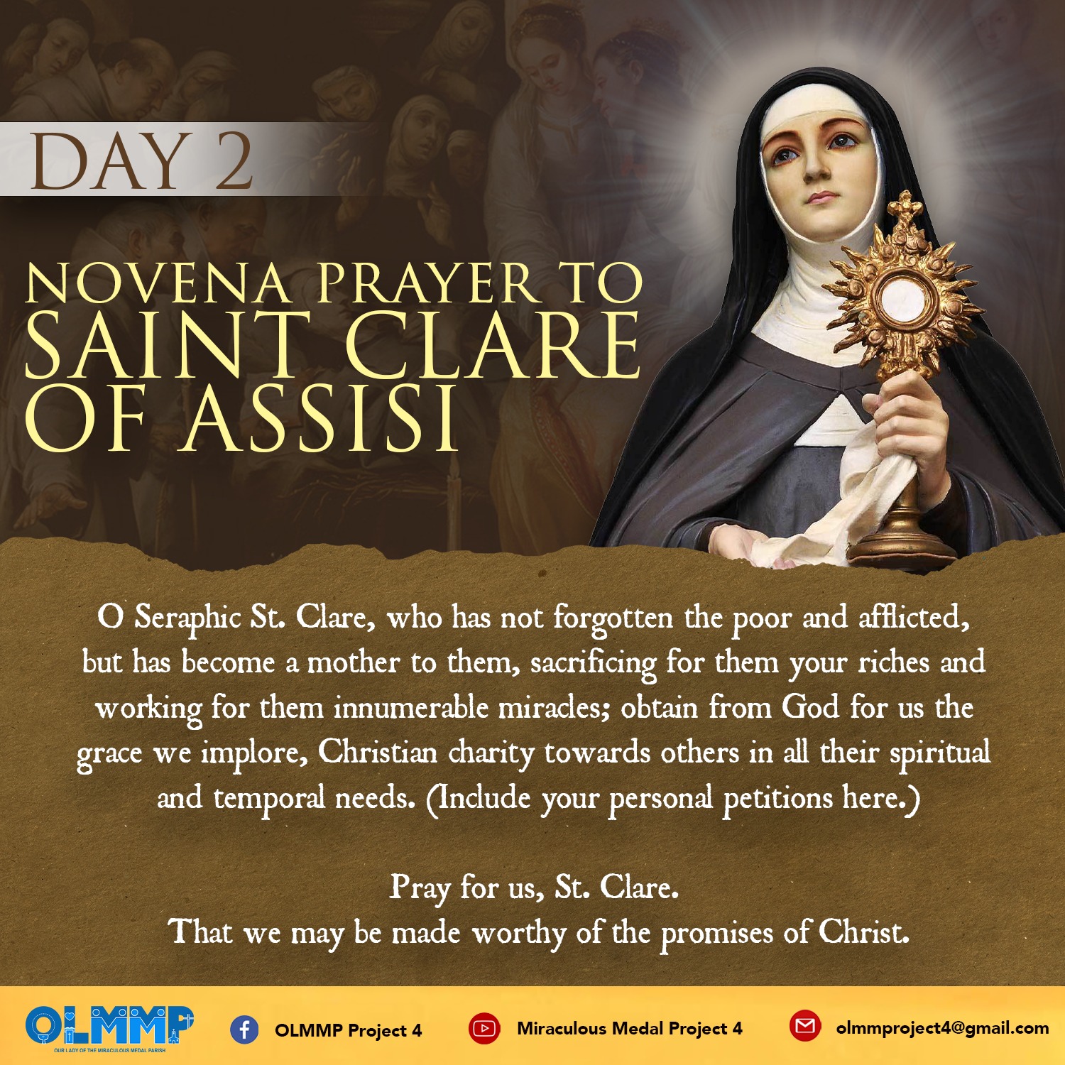 #OLMMPFeature #SaintClareOfAssisi DAY 2 | Novena Prayer to Saint Clare ...