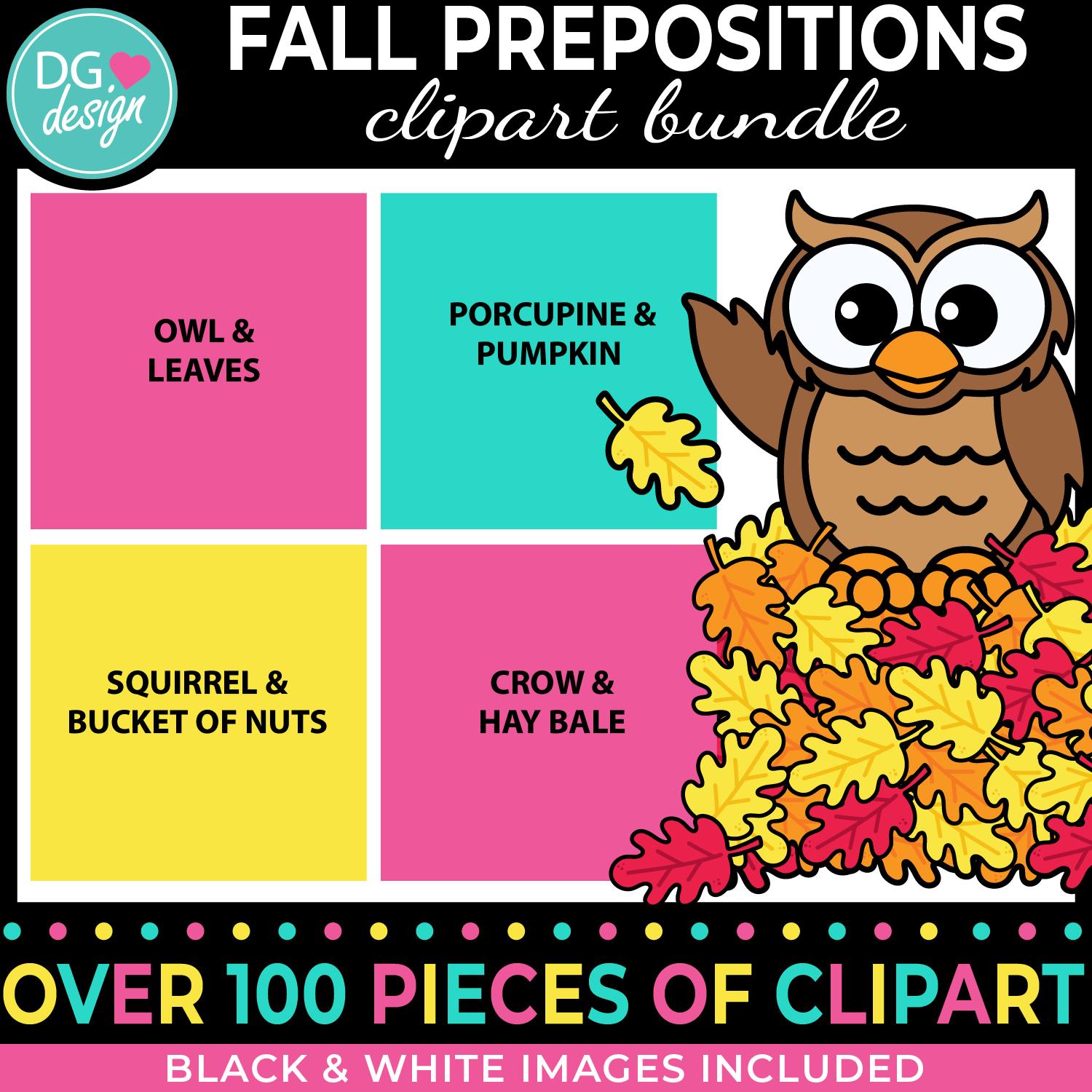 🦔🐿🦉 Get this fall preposition clipart... - Damm Good Design