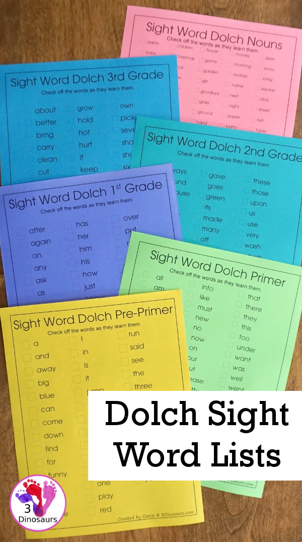 3 Dinosaurs - Sight word lists for kids to use. It has all... | Facebook