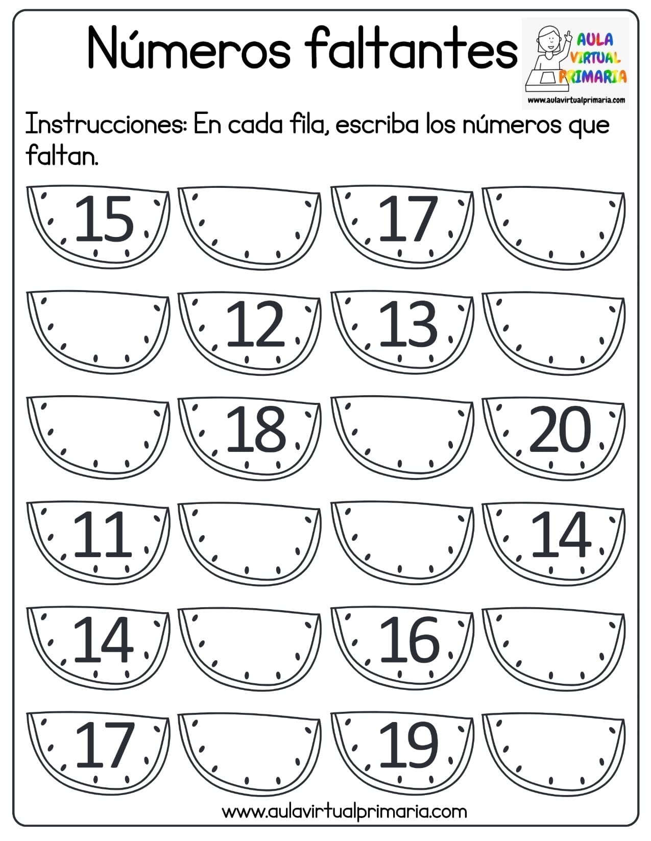 🍉Números Faltantes Del 1... - Aula Virtual Primaria Oficial | Facebook