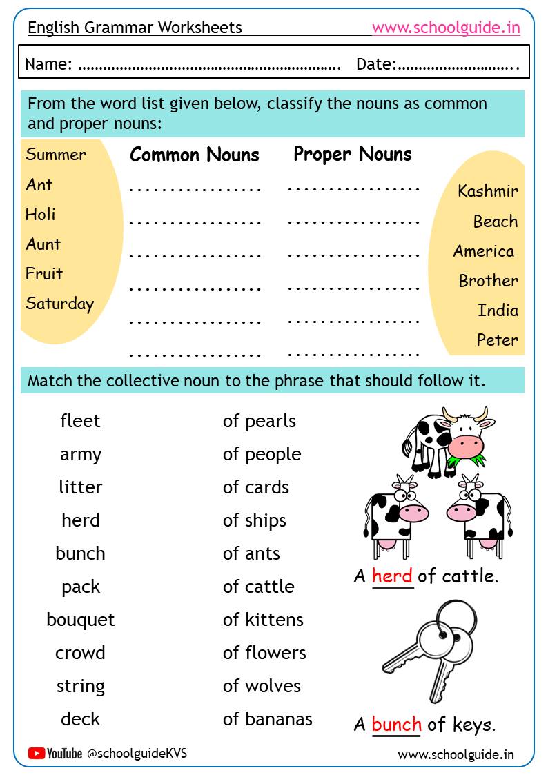 Proper, Common & Collective Nouns... - English Worksheets PDF