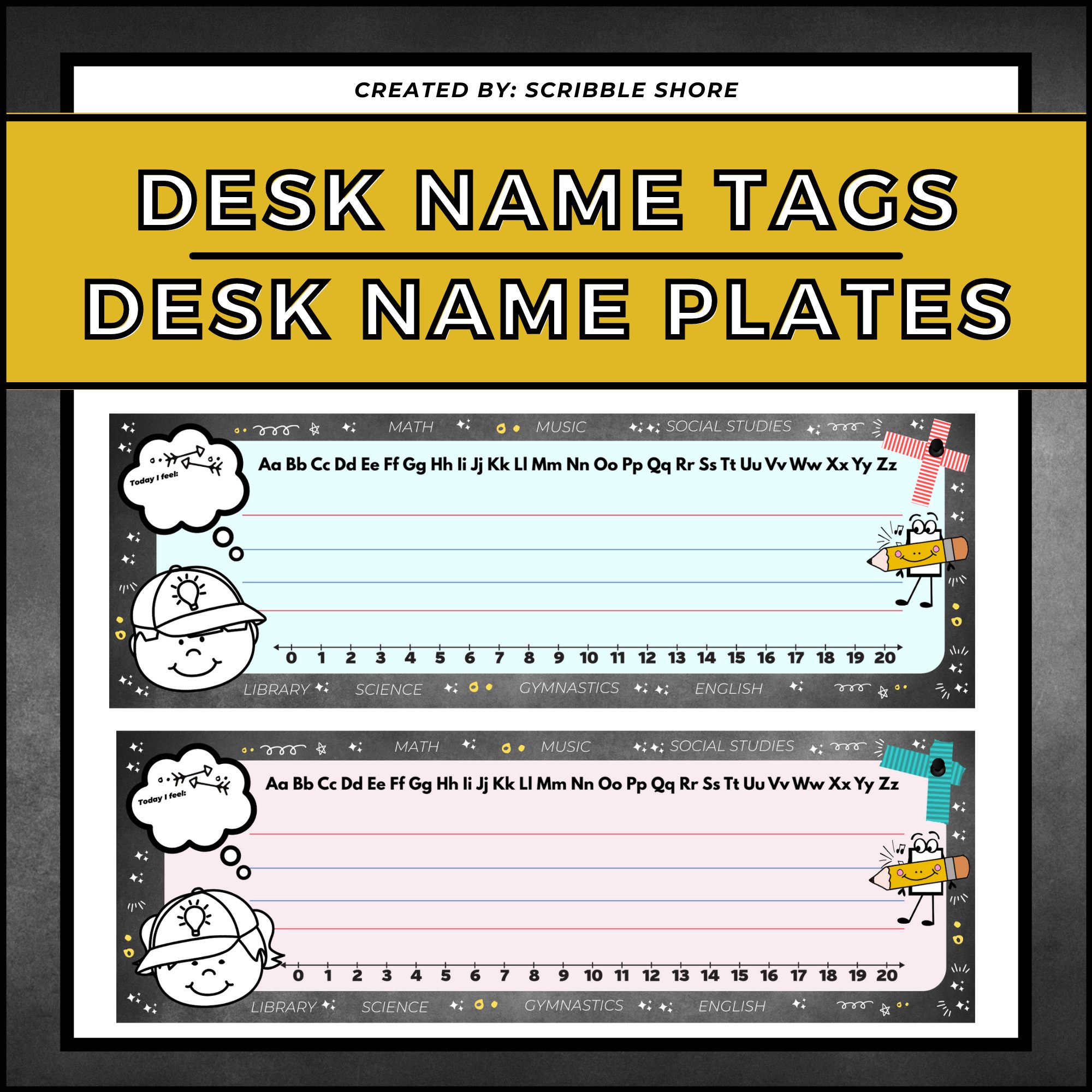 Scribble Shore - FREE CHALKBOARD Desk Name Plates / Desk...