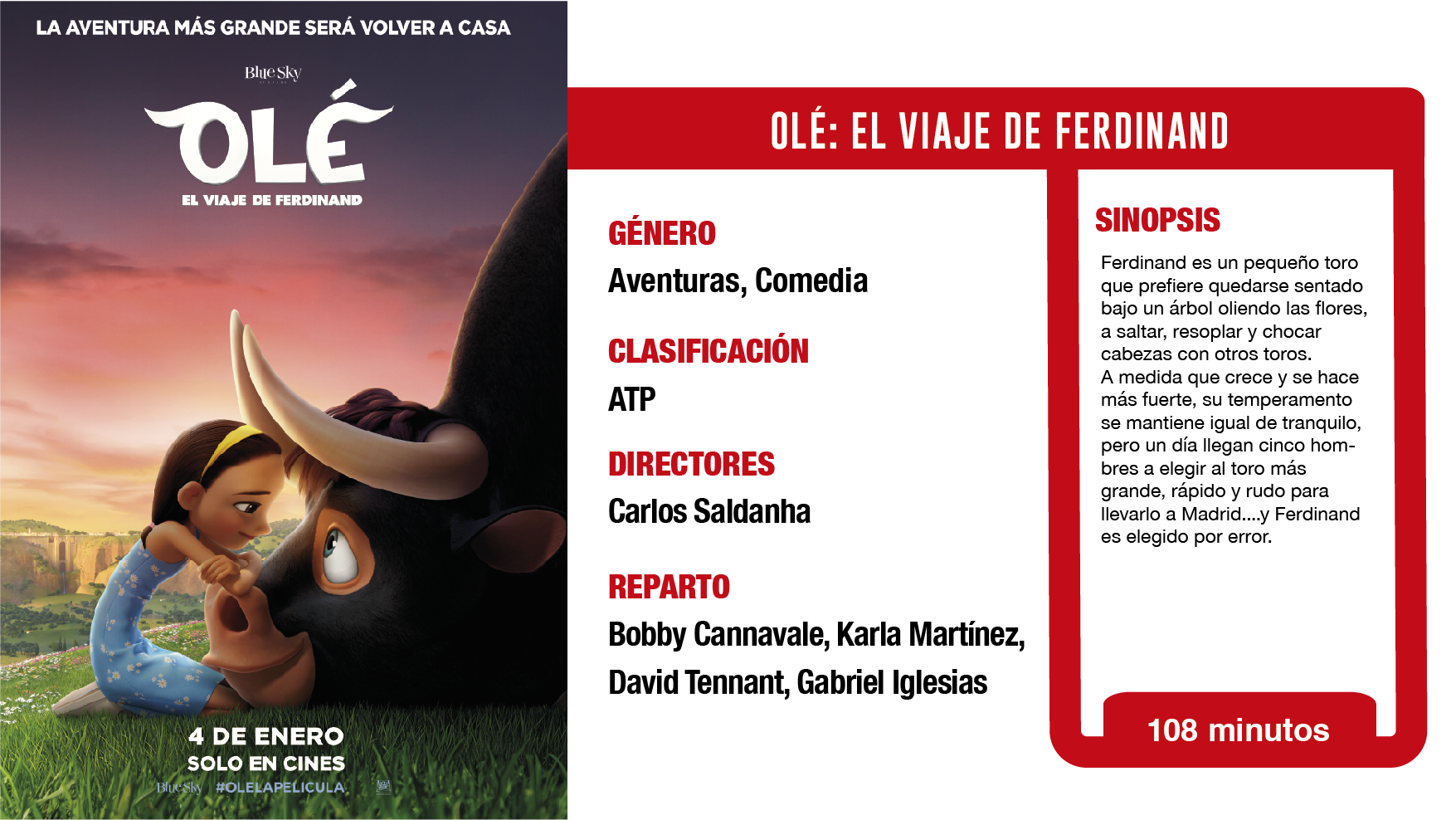 TU CINE - SINOPSIS DEL ESTRENO SEMANAL: OLE, EL VIAJE DE FERDINAND ...
