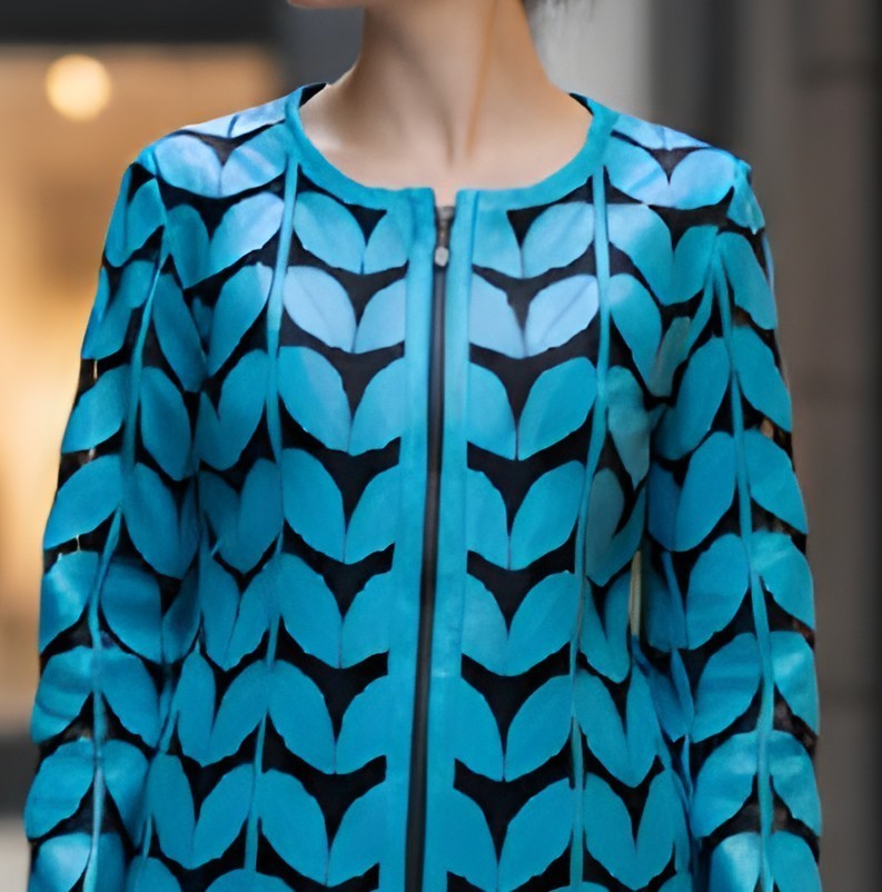 Women Leather Jacket Leaf Design