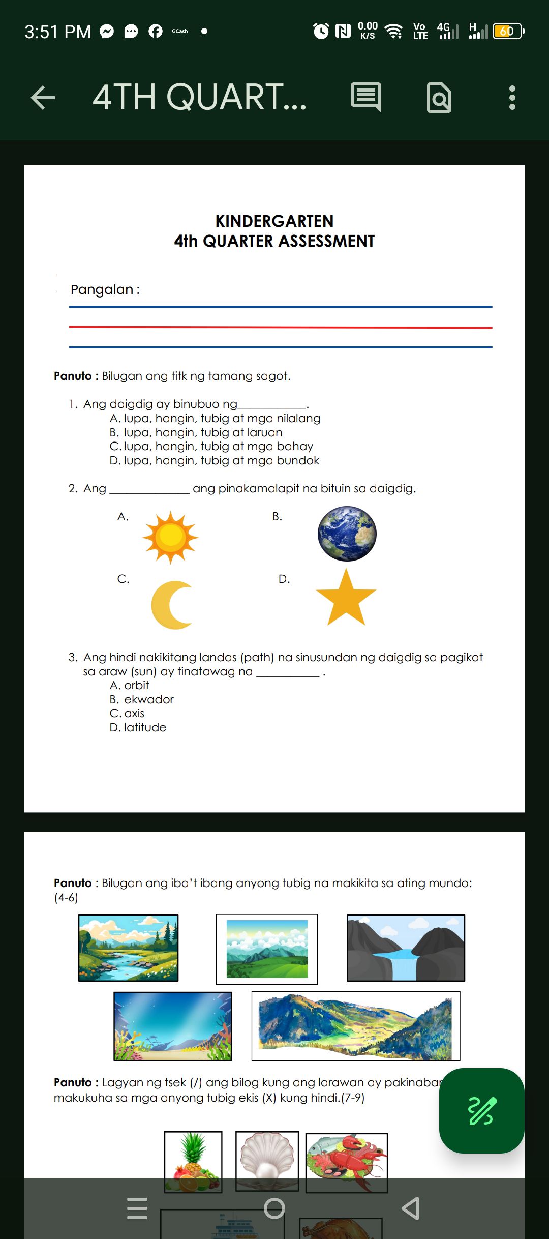 KINDERGARTEN WORKSHEETS & RESOURCES👨‍👩‍👧‍👧 | 4th Quarter Assessment po ...
