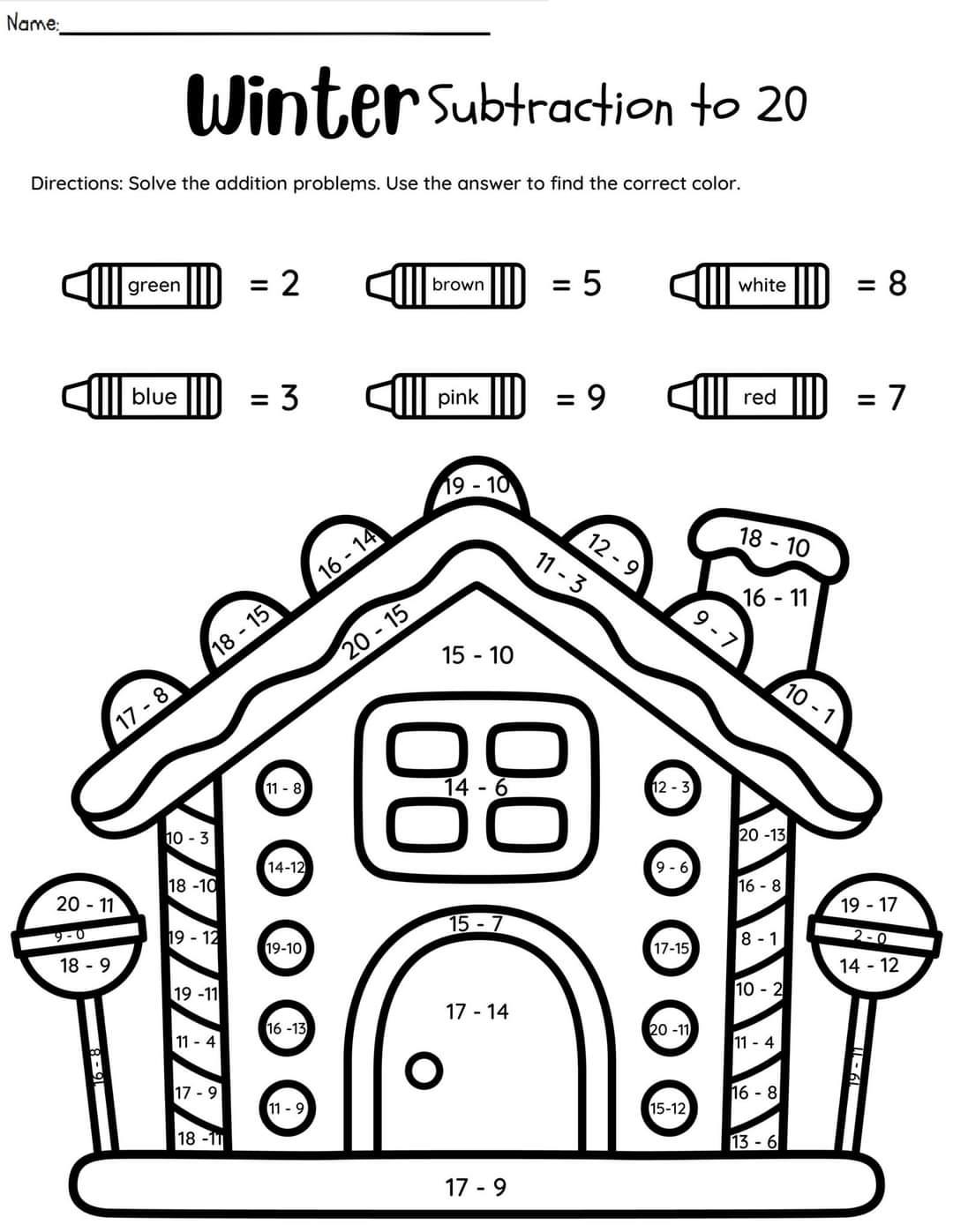 Winter Subtraction Color Coding... - Teacher Sheila's Corner