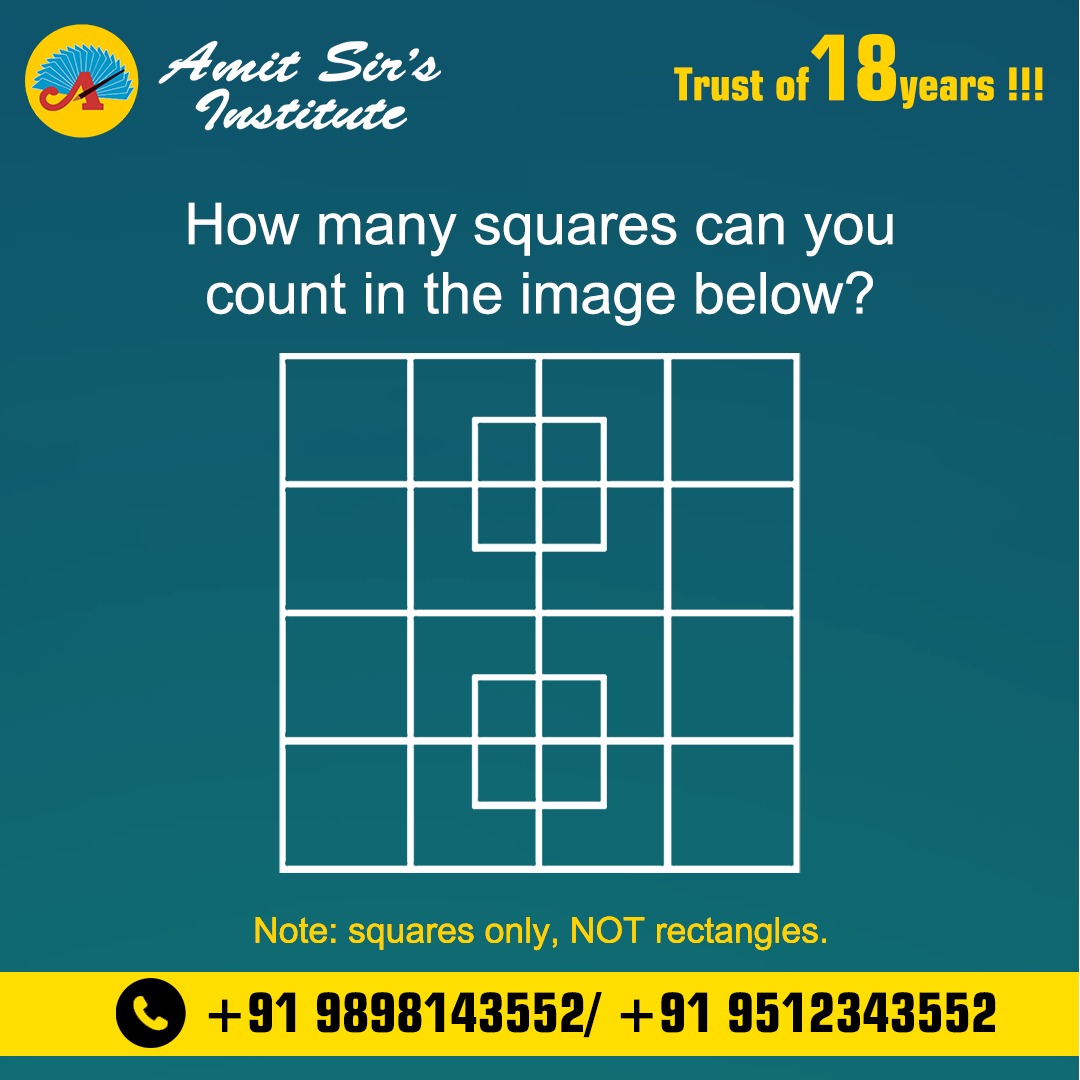 Amit - How many squares can you count in the image below? Note: squares ...