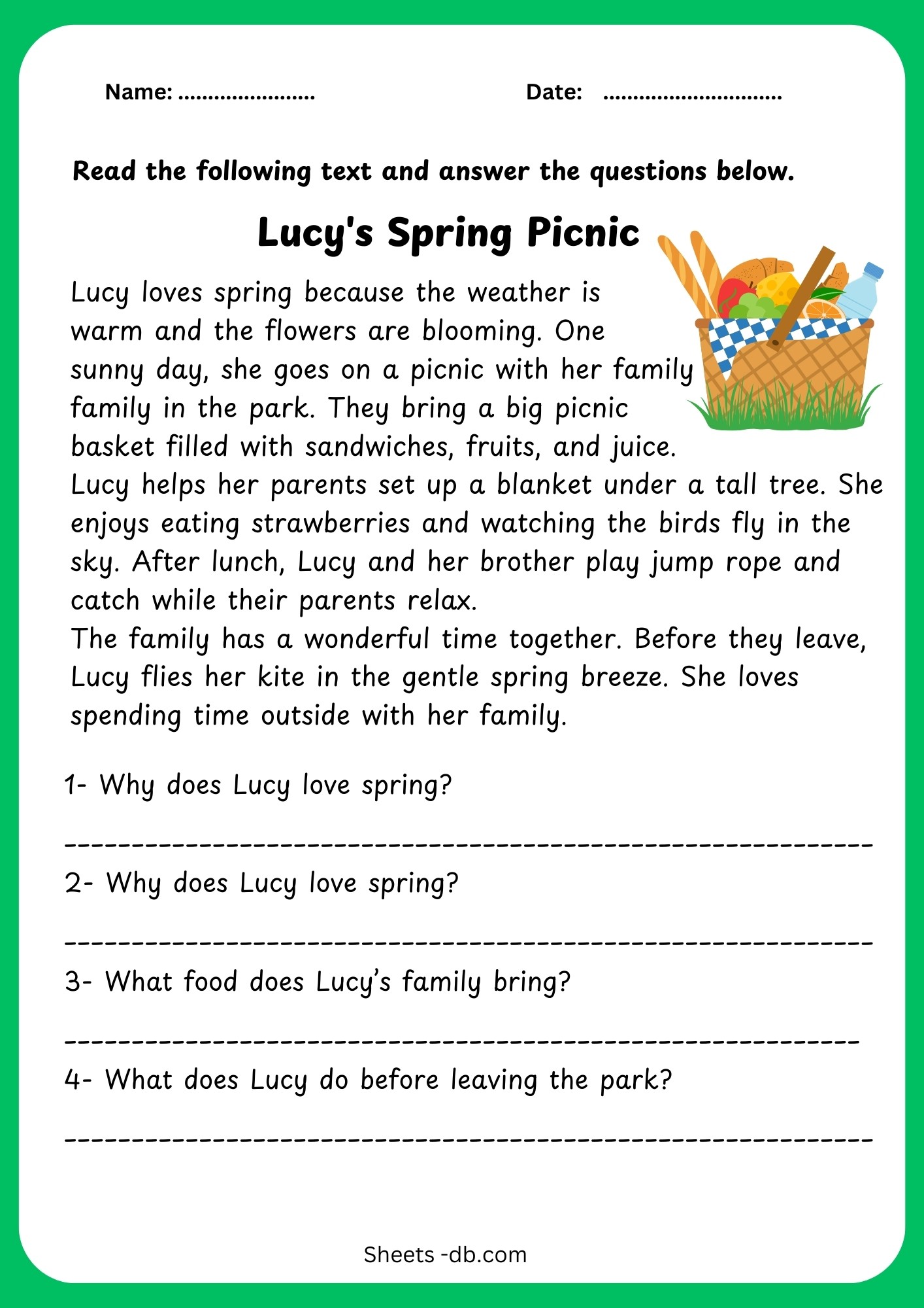 Sheets Database - Spring Reading Comprehension 💥💥 Pdf👇... | Facebook