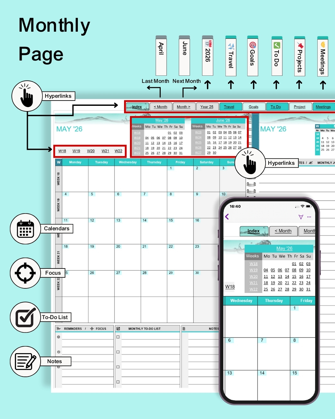 Teal Digital Planners for OneNote