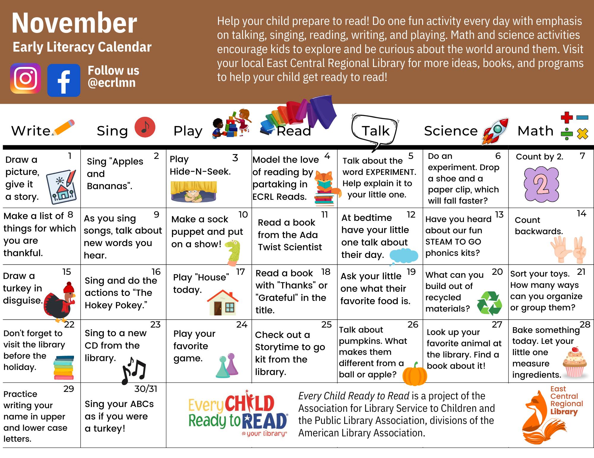 East - 🍁 The November Early Literacy Calendar is here! Do one fun ...
