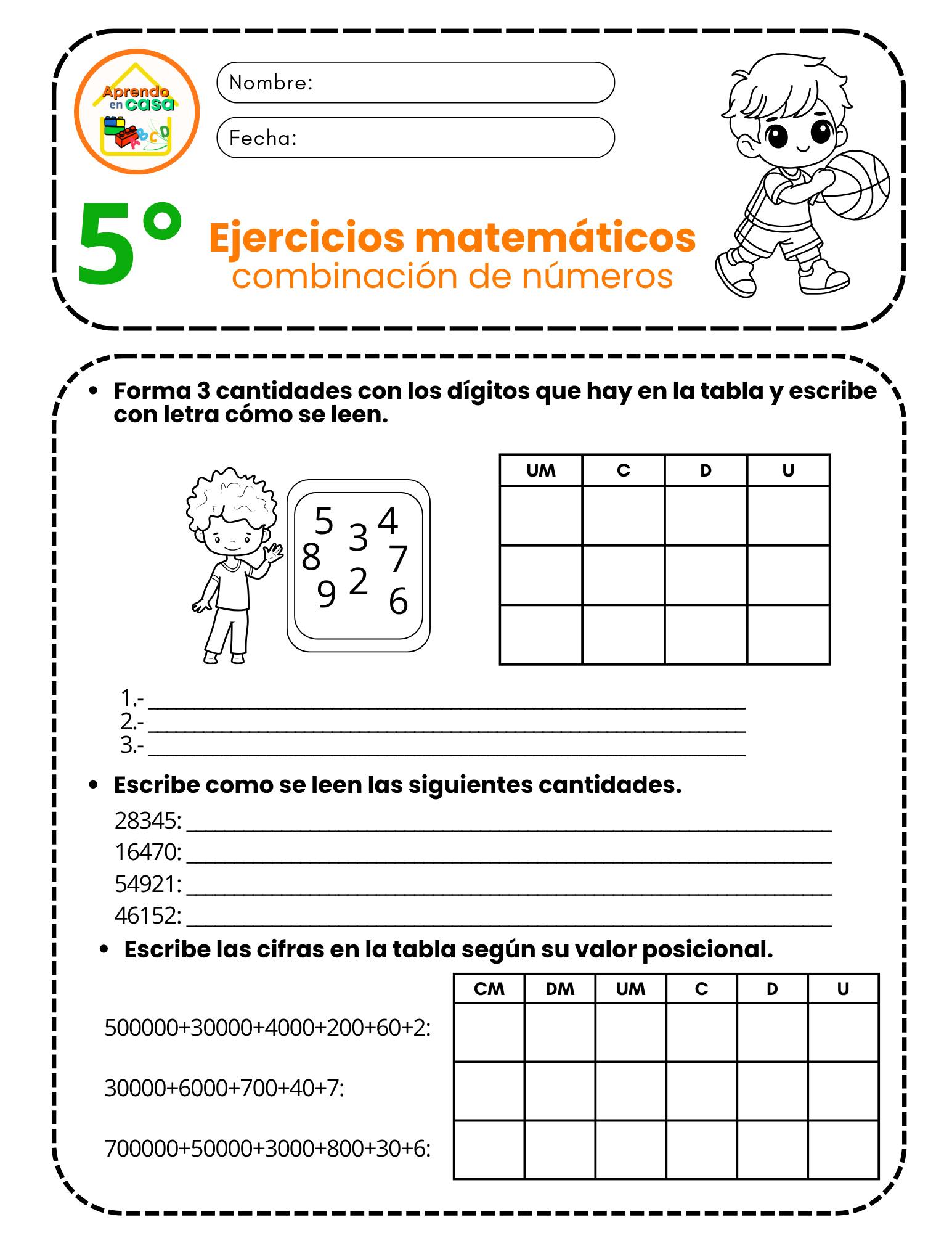 Quinto Grado Hojas De Trabajo Valor Posicional De Varias Cifras Math