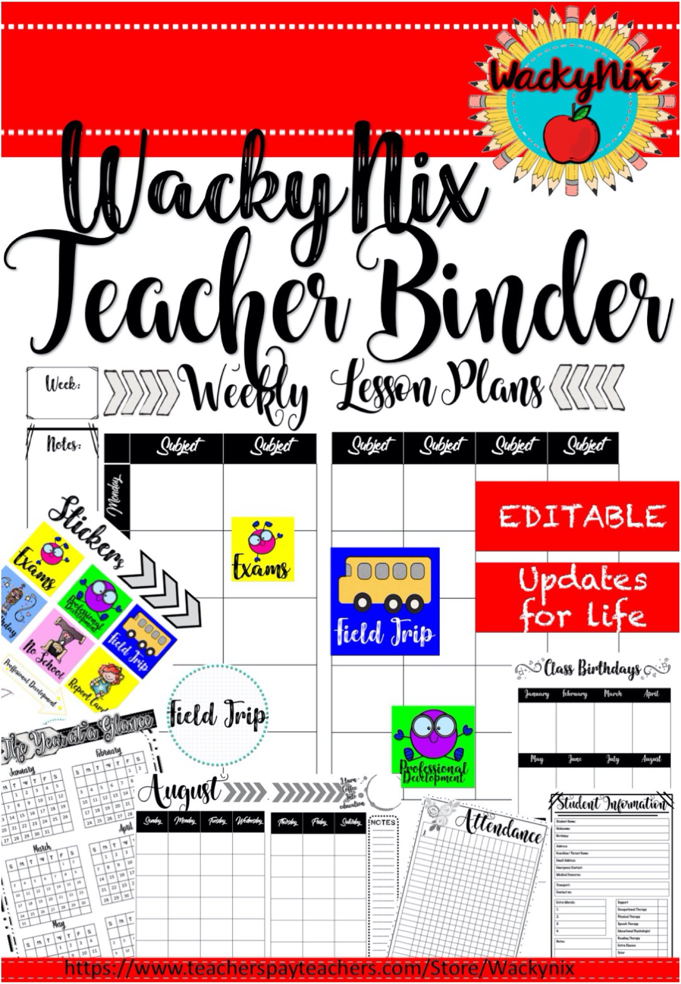 WackyNix - The WackyNix teacher binder . Available in...