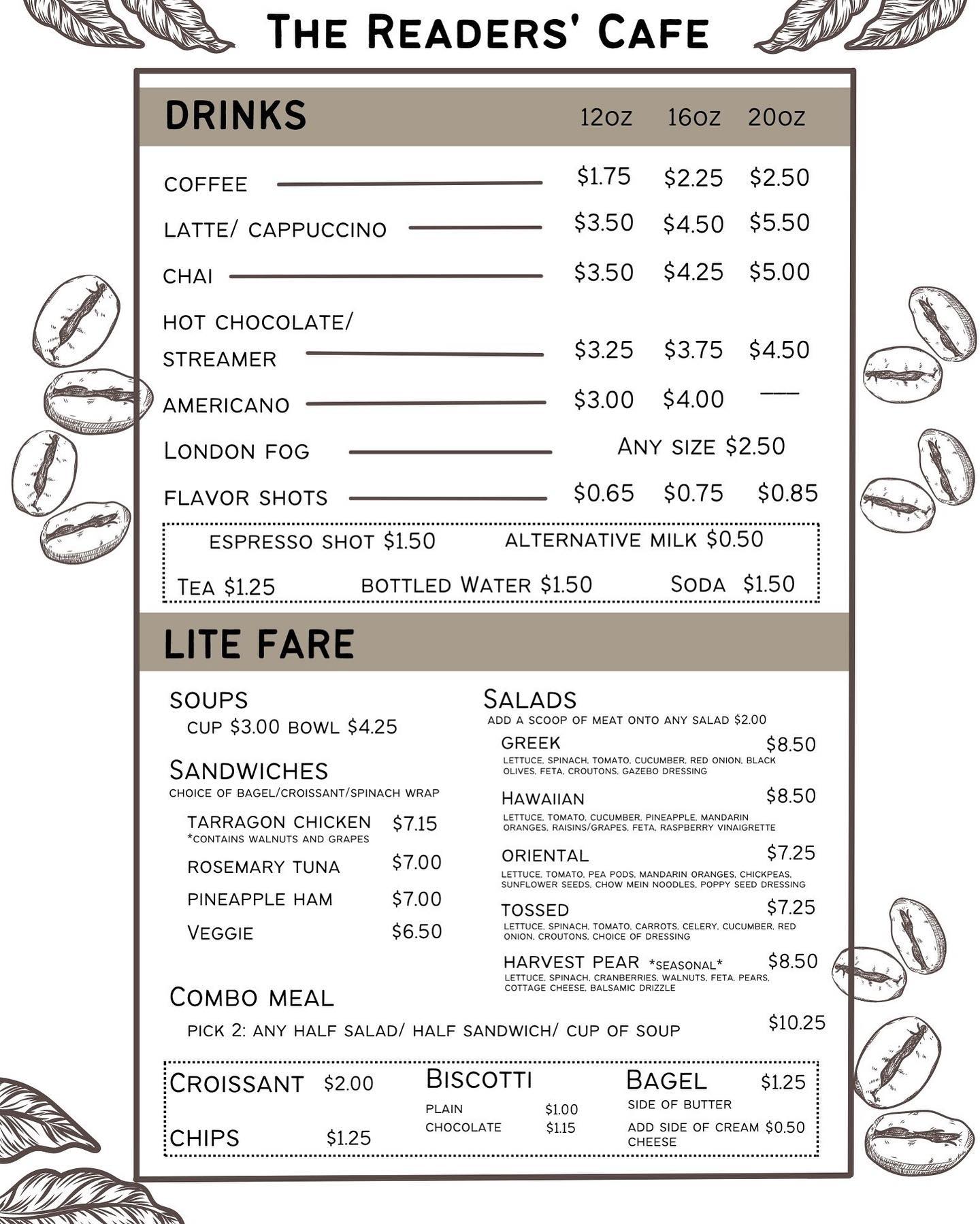 Readers Café - Updated Menu☕️🍴 We thank you all for your...