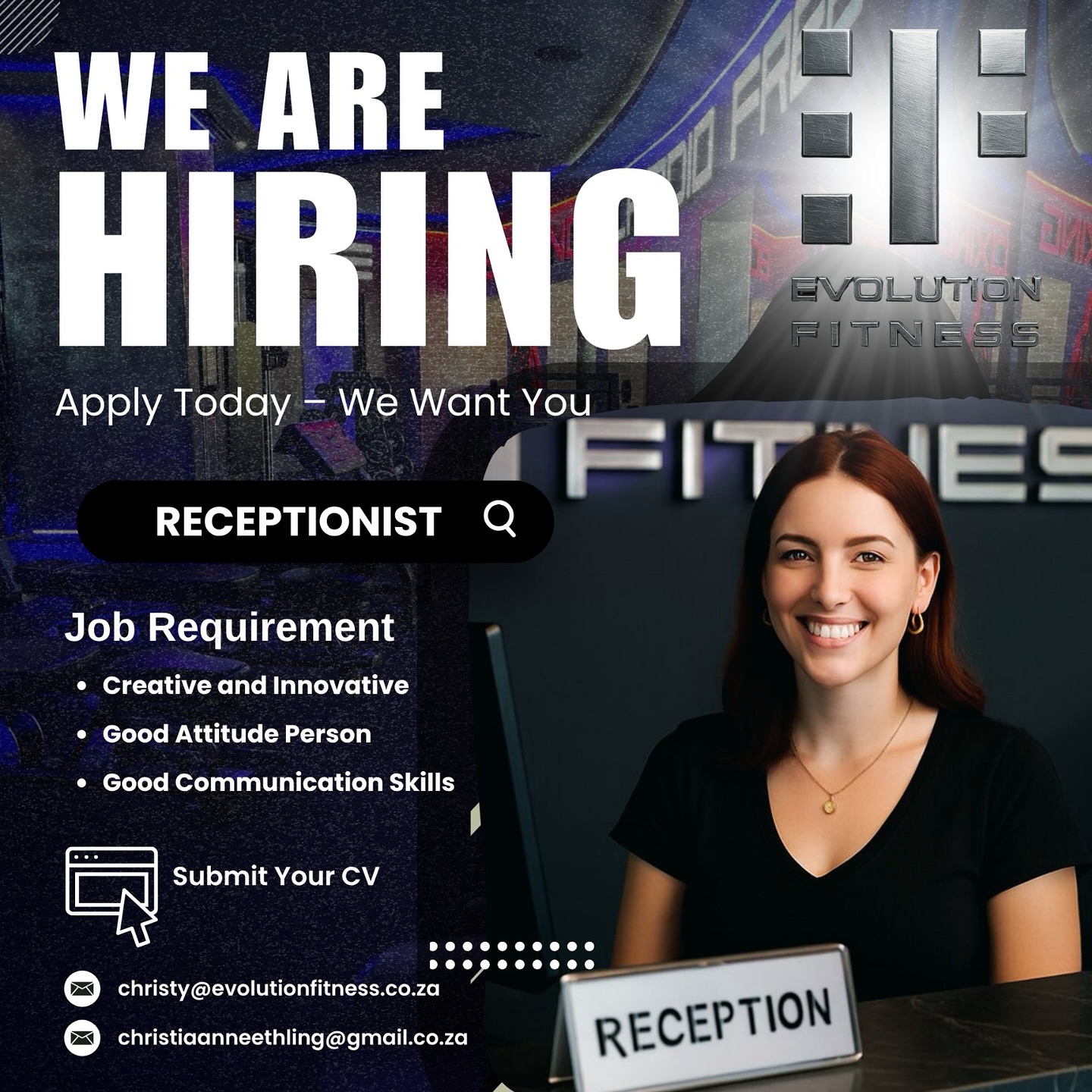 📣 Were Hiring Receptionist Evolution Fitness Sa Facebook